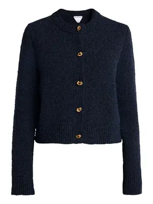Bottega Veneta Bottega Veneta Knot-Button Boucle Knit Cardigan Blue