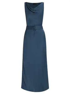 Lapointe Cowl-neck Belted Satin Midi Dress - Marine