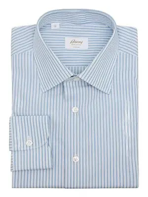 Brioni Giza 87 Cotton Multi-stripe Dress Shirt Whiteblue