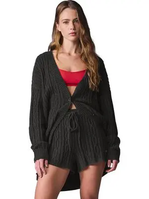 Alo Yoga Cable Knit Winter Bliss Cardigan Top - Dark Heather Grey