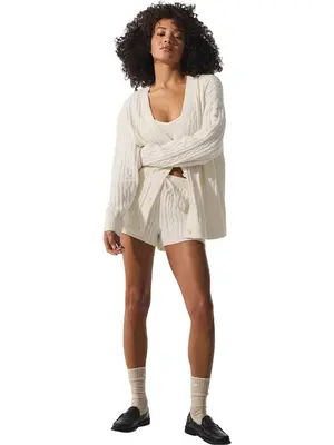 Alo Yoga Cable Knit Winter Bliss Cardigan Top - Ivory