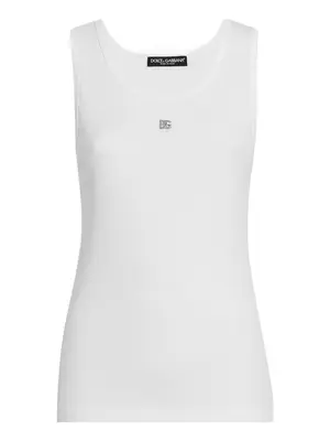 Dolce & Gabbana Fine-rib Jersey Tank Top With Dg Logo Pin - White