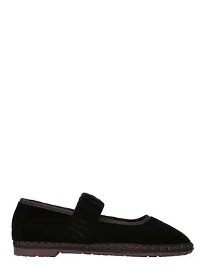 FLABELUS Mafalda Sethe Ruched-strap Velvet Mary Jane Flats - Black/comb