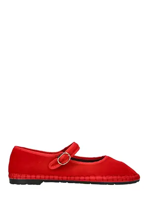 FLABELUS Mellark Tonal-Piping Velvet Mary Jane Flats Red