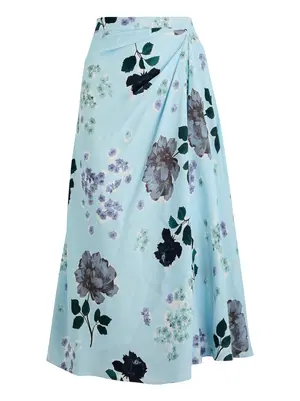 Erdem Floral-print Draped Midi Skirt - Blue