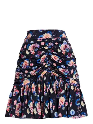 Rabanne Ruched Floral-print Mini Skirt - Navy