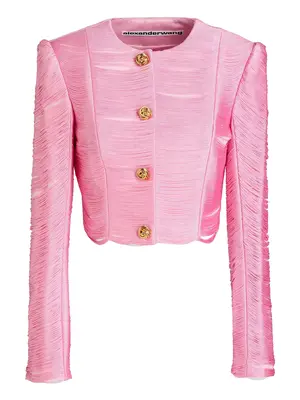 Alexander Wang Cropped Fringed Mesh Jacket - Baby Pink