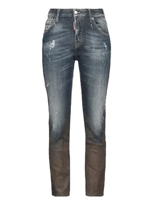 Dsquared2 Jeans In Denim With Leather Trim - Blue