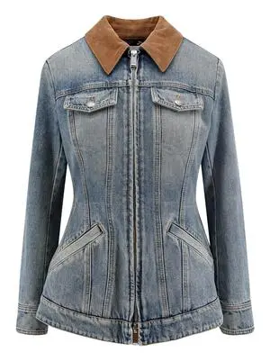 Alexander McQueen Denim Jacket With Volant - Blue