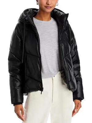 Andrew Marc Faux Leather Puffer Jacket - Black