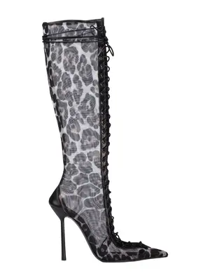 LE SILLA 120mm Colette Leopard Print Boots - Black