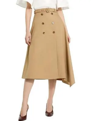 Mac Duggal Twill Midi Skirt With Buttons And Belt - Taupe