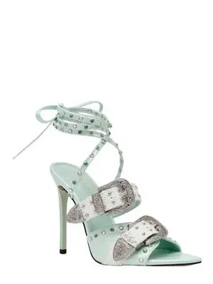 Steve Madden Saddle Embellished Ankle Strap Sandal - Aqua Multi