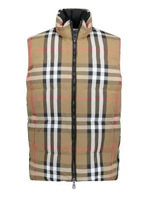 Burberry Lowick Reversible Check Down Vest - Black/archive Beige
