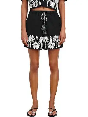 Rails Armanda Drawstring Shorts Black Ivory Palm Trees