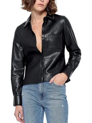 AS By DF La Nuit Recycled Leather Blouse - Black