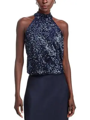 KOKO + MASON Sequin Halter Top - Navy