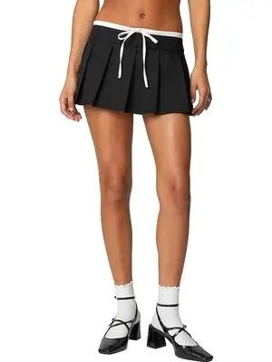 EDIKTED Contrast Drawstring Pleated Mini Skort - Black And White