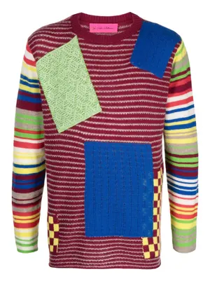 THE ELDER STATESMAN Patchwork Sweater - Red