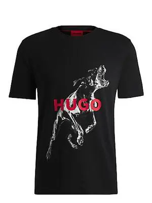 Hugo Branded-print Short-sleeved Cotton-jersey T-shirt - Black