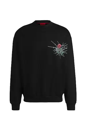 Hugo Branded-print Cotton-jersey Sweatshirt - Black