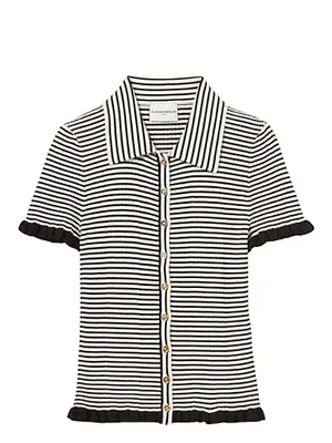 Claudie Pierlot Striped Ribbed Knit Top - Naturels