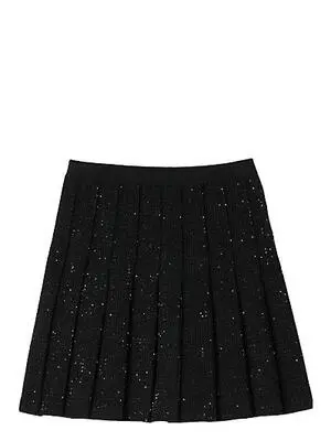 Sandro Pleated Tweed Mini Skirt - Black