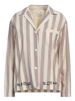 ALYSI Striped Cotton Jacket - Grey