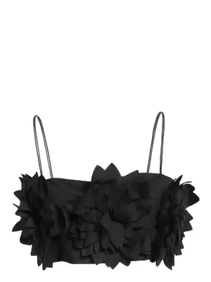 SHIRTAPORTER Floral Appliquéd Crop Top - Black