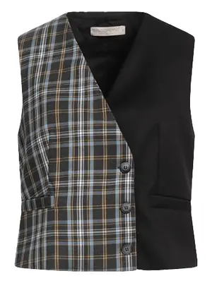 RINASCIMENTO Gabardine Tartan Vest - Black