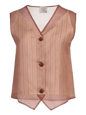 ALYSI Tailored Striped Organza Vest - Brown
