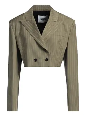 MSGM Single-Breasted Pinstriped Blazer Green
