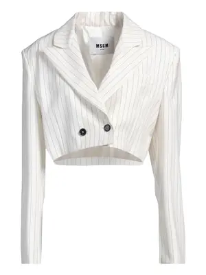 MSGM Single-breasted Pinstriped Blazer - White