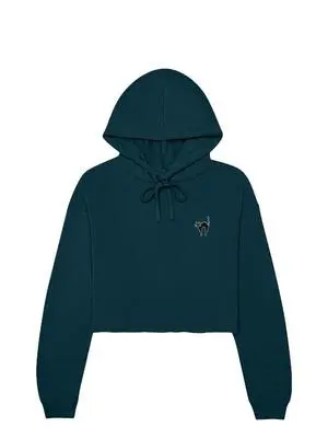 DALIX Dalix Black Cat Cropped Fleece Hoodie Atlantic Green