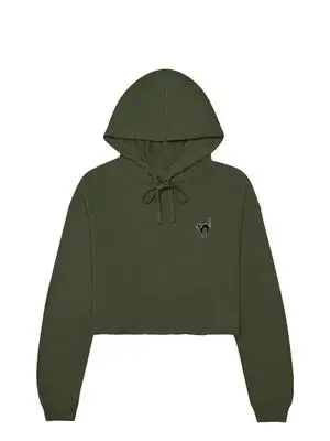 DALIX Dalix Black Cat Cropped Fleece Hoodie Military Green