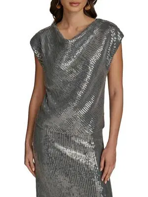 Donna Karan New York Sparkle Mesh Top - Storm Blue