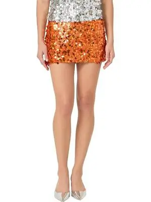 Endless Rose Colorblock Sequin Miniskirt - Orange