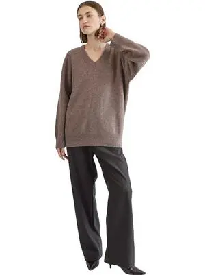 Almina Concept Almina Concept Wool V-Neck Sweater Taupe Melange