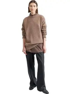 Almina Concept Oversized Wool Cashmere Crewneck Sweater - Taupe Melange