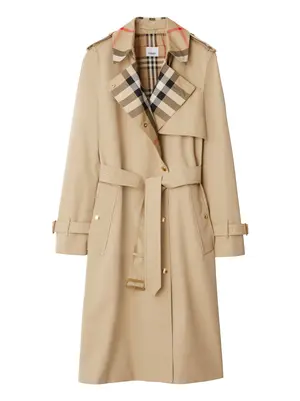 Burberry Gabardine Trench Coat With Plaid Collar - Neutrals