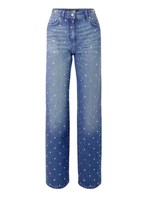 Versace Crystal-embellished Mid-rise Straight-leg Jeans - Blue
