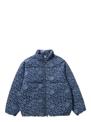 A BATHING APE Denim Monogram Puffer Down Jacket - Blue