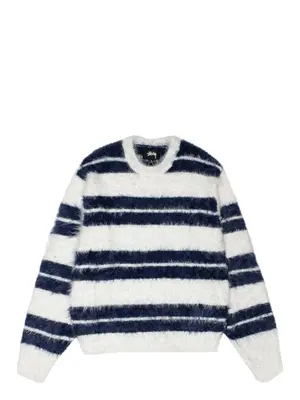 StÜssy Hairy Stripe Crew Sweater - White