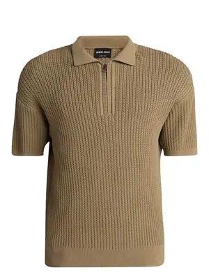 GIORGIO ARMANI Textured Knit Short-sleeve Quarter-zip Polo Sweater