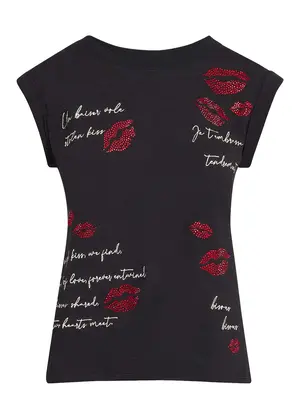Cinq À Sept Bella Embellished Tee - Blackred