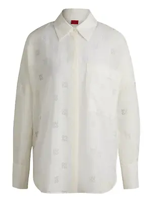 Hugo Brand-devoré Oversized-fit Woven Shirt - Natural