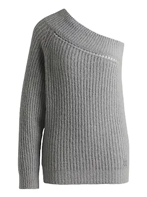 Hugo One-shoulder Brushed-texture Stretch-knit Jumper - Medium Grey
