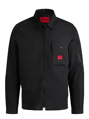Hugo Brand-patch Flap-pocket Cotton-blend Overshirt - Black