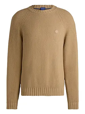 Hugo Logo-patch Cotton-knit Jumper - Medium Beige