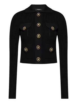 Balmain Openwork-detailed Ribbed-knit Cardigan - Black